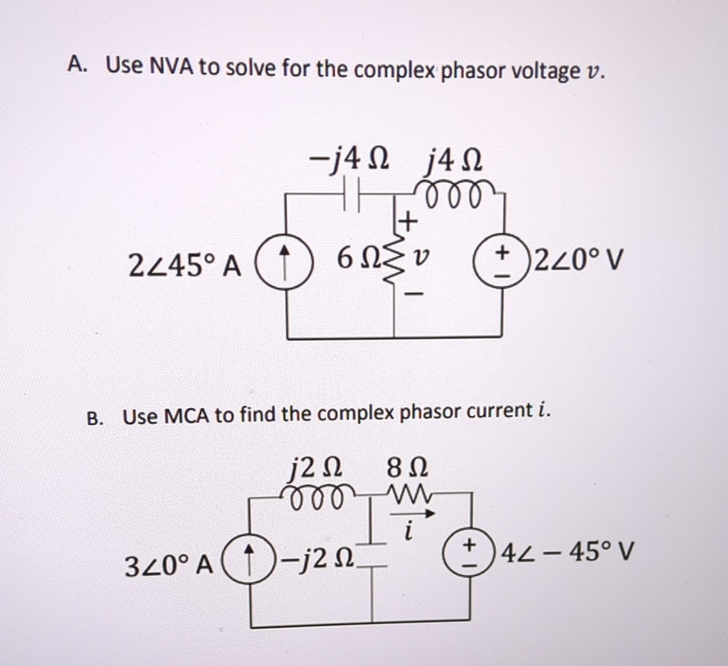 Solved A. ﻿Use NVA to solve for the complex phasor voltage | Chegg.com