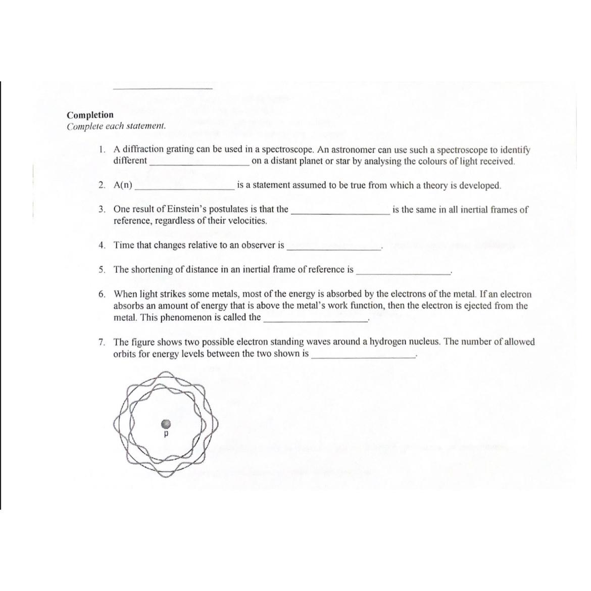 Solved CompletionComplete each statement.A diffraction | Chegg.com