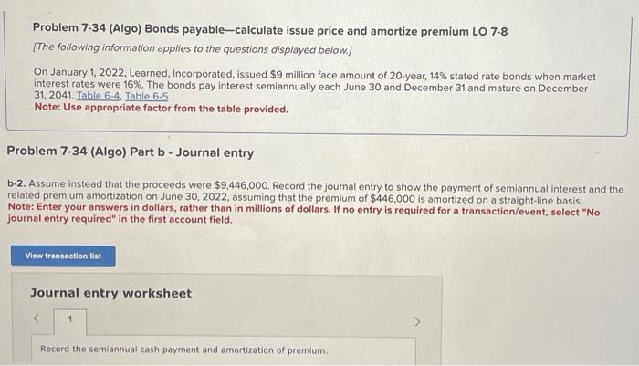 Solved Required information Problem 7-34 (Algo) Bonds | Chegg.com