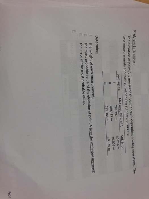 Solved Problem 6: (6 points) The elevation of point A is | Chegg.com