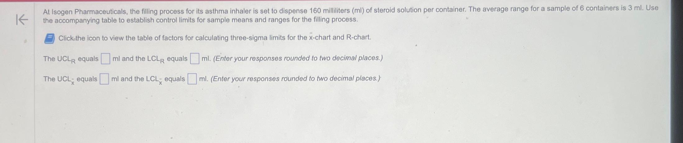 Solved the accompanying table to establish control limits | Chegg.com