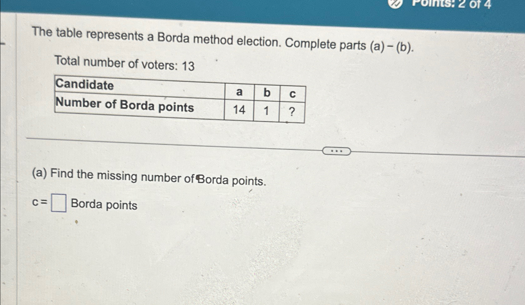 Solved The table represents a Borda method election. | Chegg.com