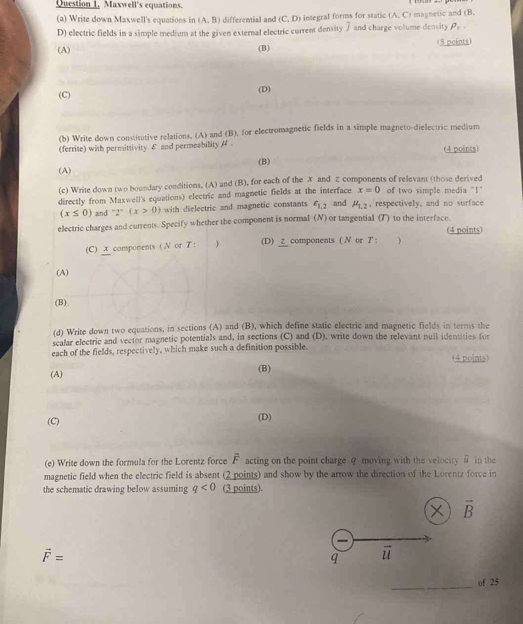 Solved Question 1. ﻿Maxwell's equations.(a) ﻿Write down | Chegg.com