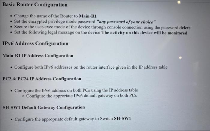 Device Interface IP Address Default Gateway First | Chegg.com