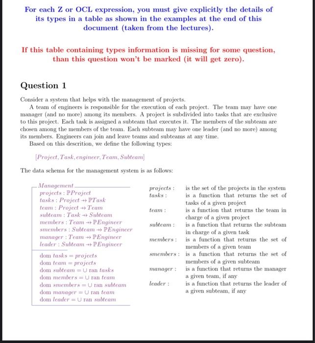 Solved For each Z or OCL expression, you must give | Chegg.com