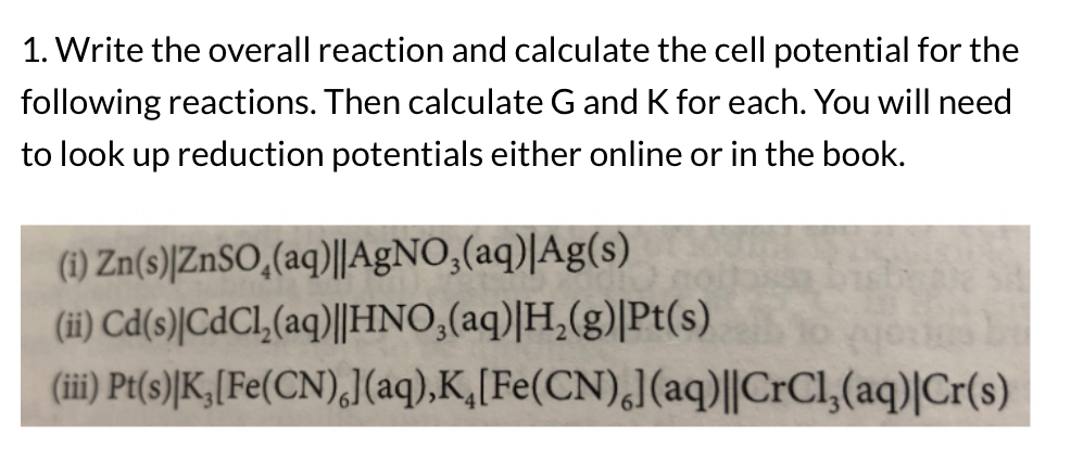 Solved Write the overall reaction and calculate the cell | Chegg.com