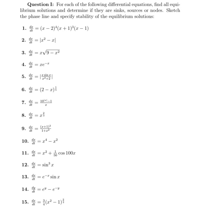 Solved Question I: For each of the following differential | Chegg.com