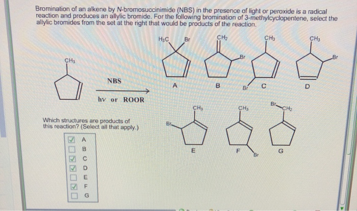Solved Bromination of an alkene by N-bromosuccinimide (NBS) | Chegg.com