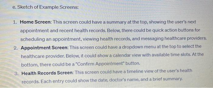 Solved e. Sketch of Example Screens: 1. Home Screen: This | Chegg.com