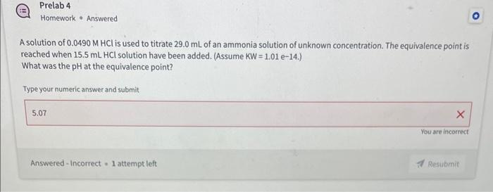 Solved A solution of 0.0490MHCl is used to titrate 29.0 mL | Chegg.com