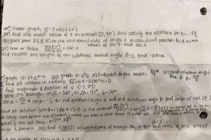 4 Choose graph y=2c03 (3x) 395 find the exact value | Chegg.com