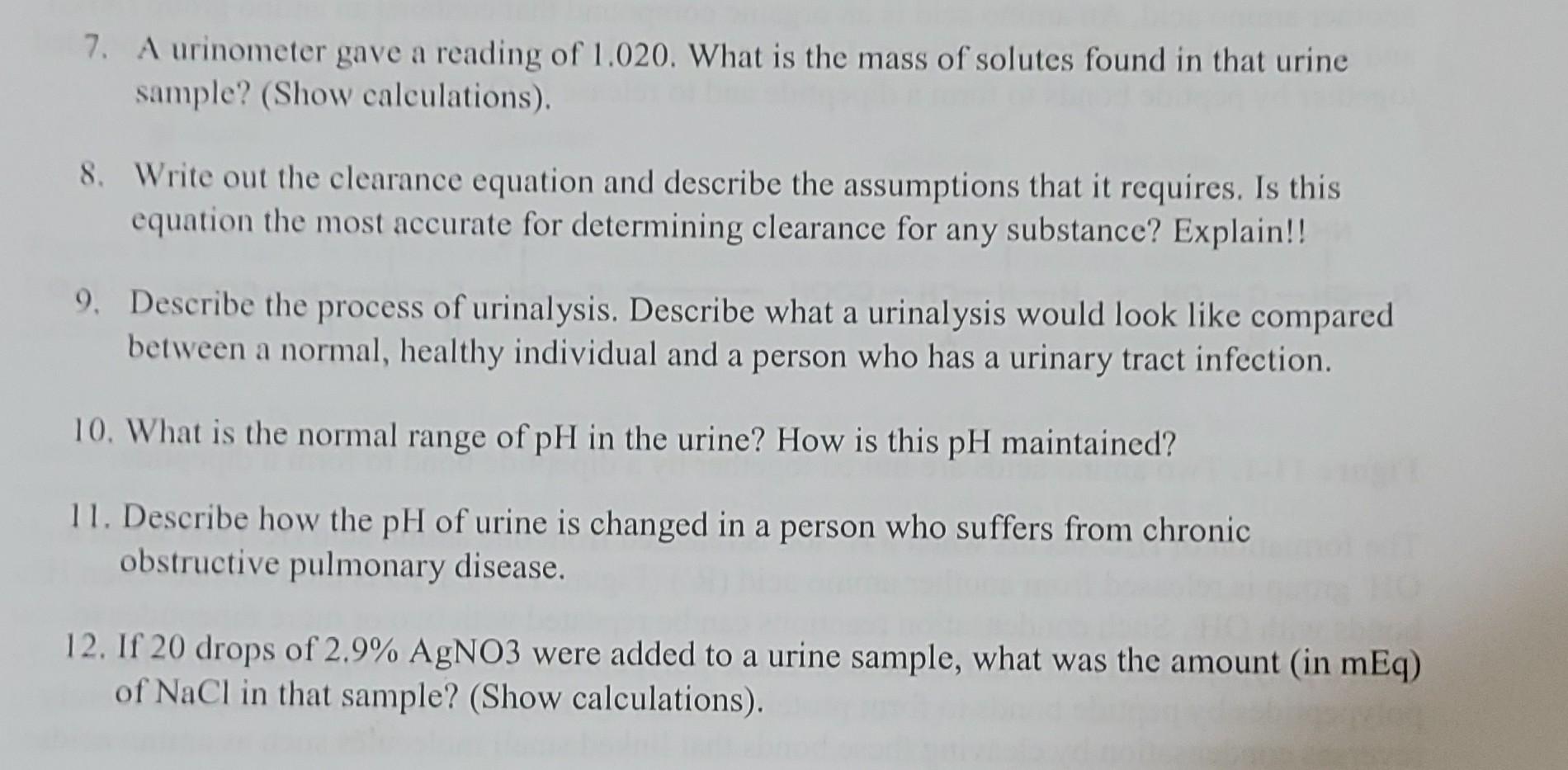Solved 7. A urinometer gave a reading of 1.020. What is the | Chegg.com