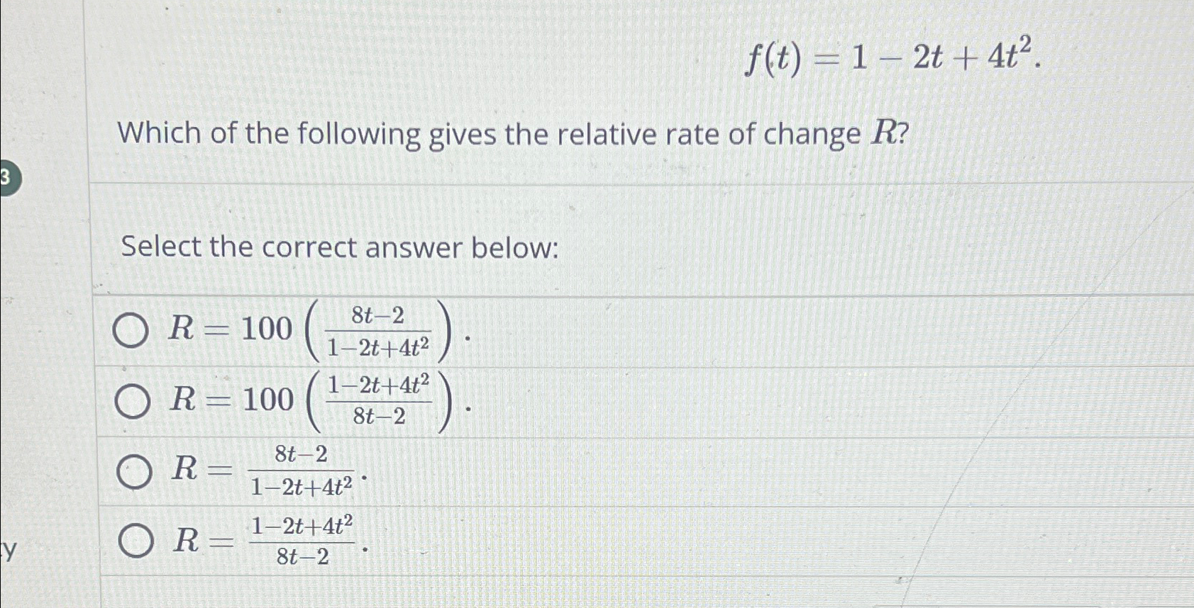 Solved f(t)=1-2t+4t2Which of the following gives the | Chegg.com