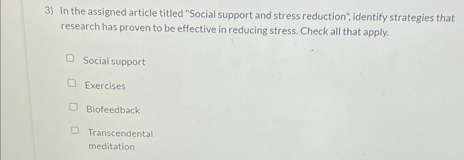 Solved In the assigned article titled "Social support and | Chegg.com