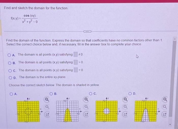 Solved Find and sketch the domain for the function. cos (xy) | Chegg.com