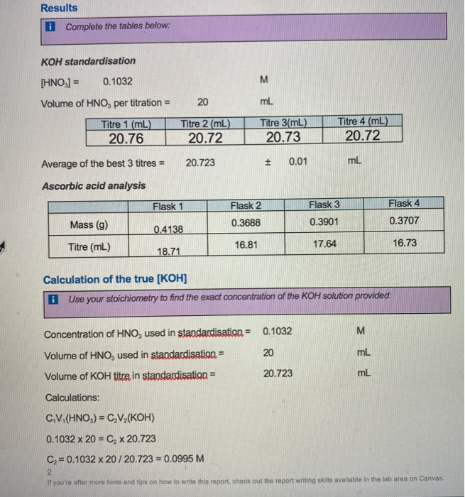 Solved Results i Complete the tables below: KOH | Chegg.com