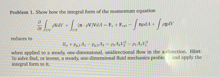 Solved Problem 1. Show how the integral form of the momentum | Chegg.com