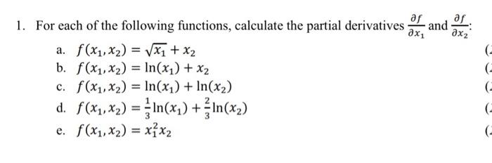 Solved 1. For each of the following functions, calculate the | Chegg.com