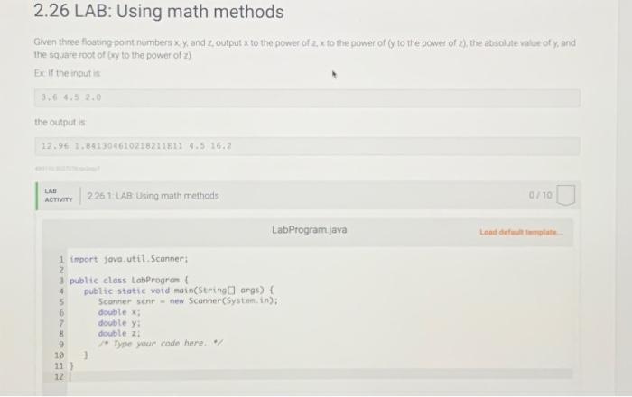 Solved 2.26 LAB: Using math methods Given three | Chegg.com