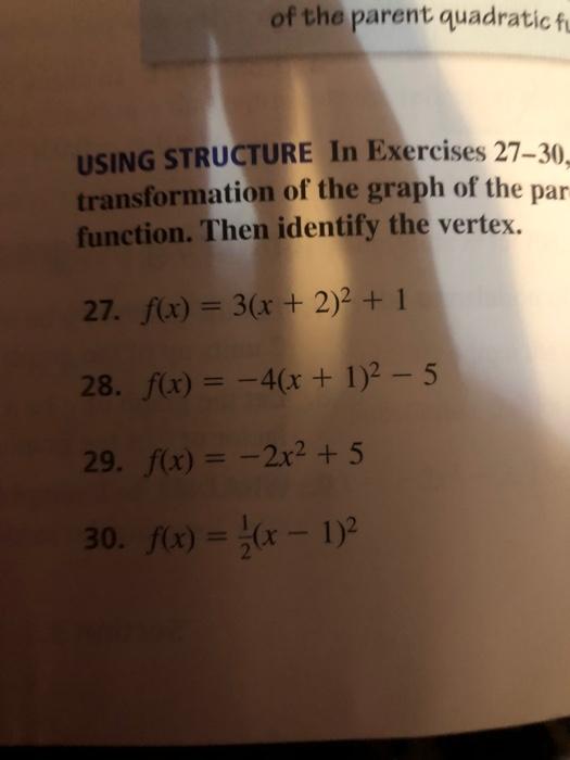 Solved USING STRUCTURE In Exercises 27-30, transformation of | Chegg.com