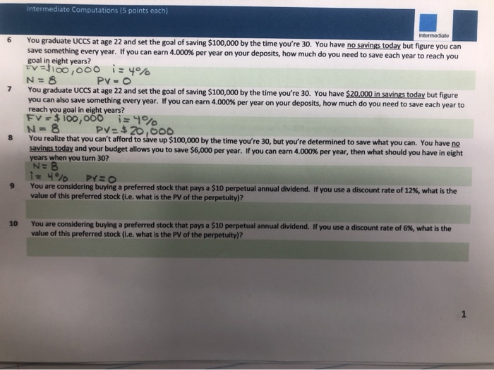 Solved Intermediate Computations (5 points each) | Chegg.com