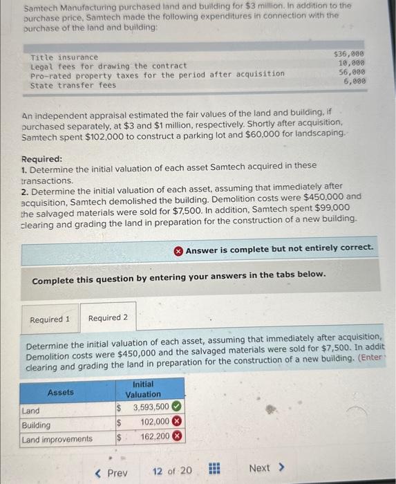 Solved Samtech Manufacturing purchased land and building for | Chegg.com