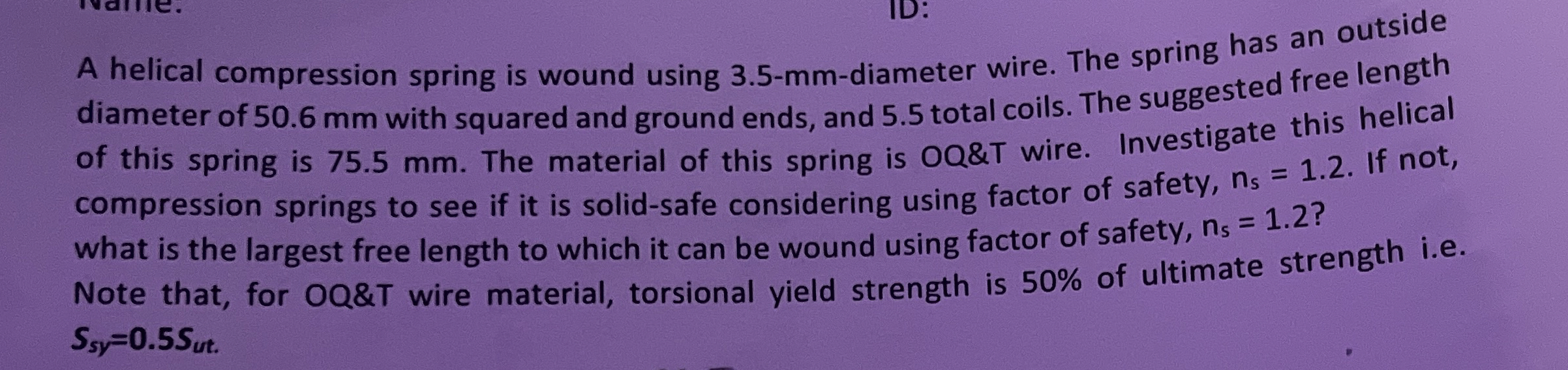 Solved A helical compression spring is wound using | Chegg.com