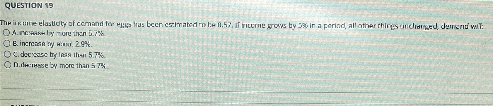Solved QUESTION 19The income elasticity of demand for eggs | Chegg.com