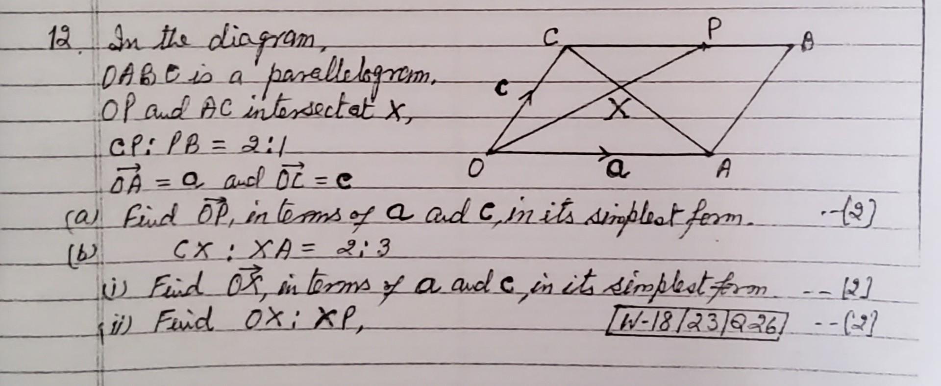 12. In the diagram, OABC is a parallelogram. OP and | Chegg.com