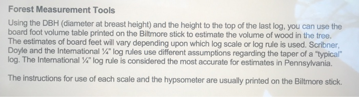 Forest Measurement Tools The Diameter Tape Diameter | Chegg.com