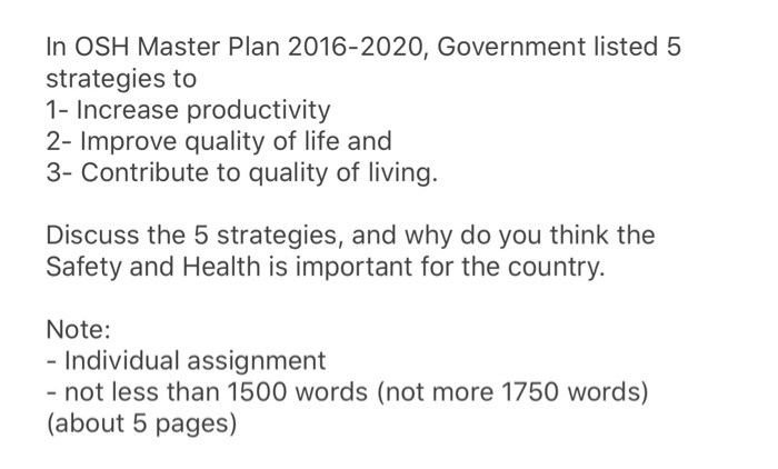 In OSH Master Plan 2016-2020, Government listed 5 | Chegg.com