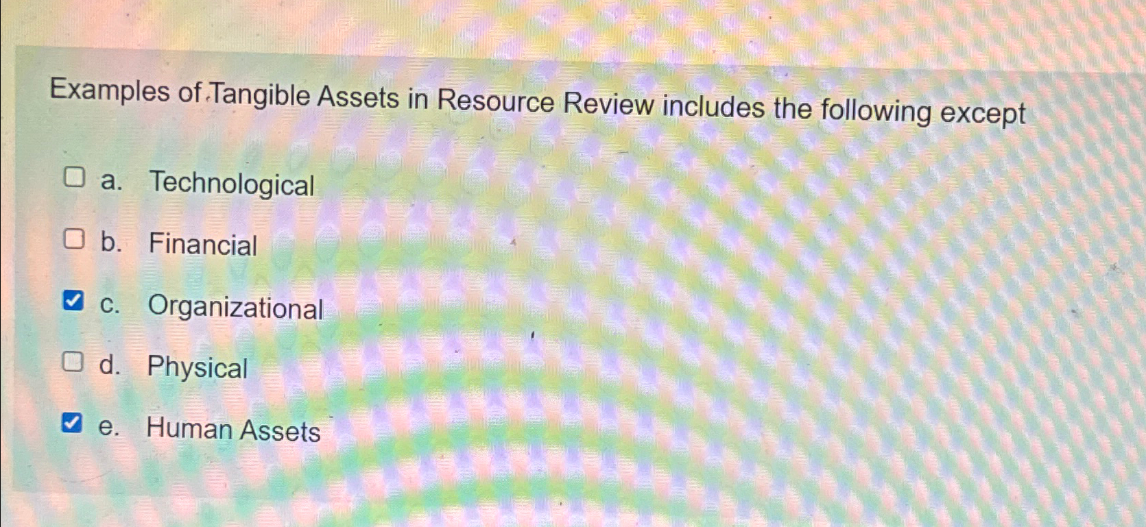 Examples of Tangible Assets in Resource Review | Chegg.com