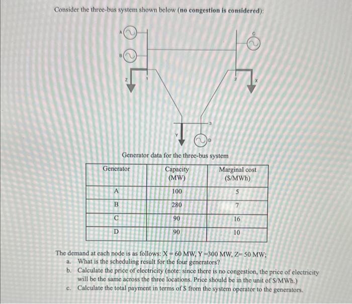 Solved Consider the three-bus system shown below (no | Chegg.com