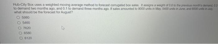 Solved Hub-City Box uses a weighted moving average method to | Chegg.com