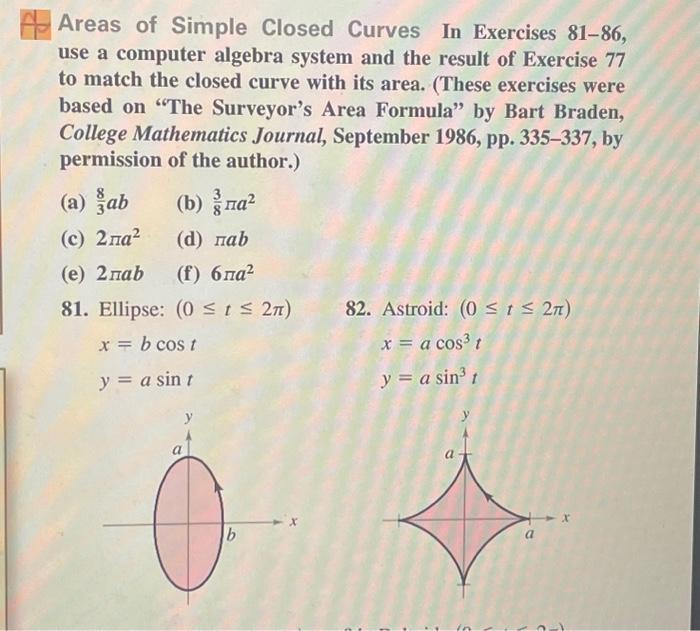 Areas of Simple Closed Curves In Exercises 81-86, use | Chegg.com