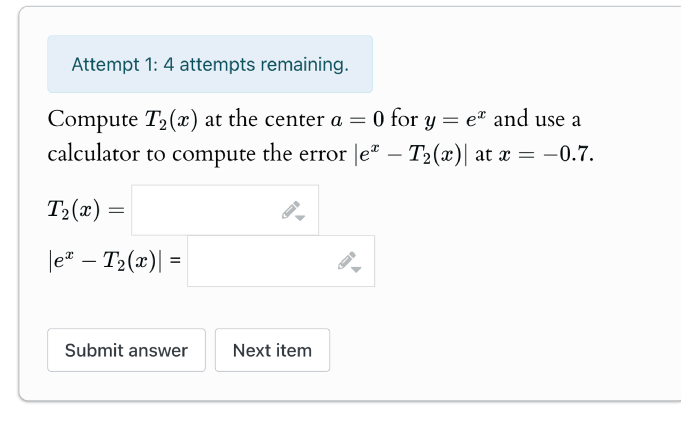 Solved Attempt 1: 4 ﻿attempts remaining.Compute T2(x) ﻿at | Chegg.com