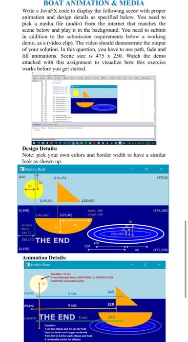 BOAT ANIMATION & MEDIA Write a JavaFX code to display | Chegg.com