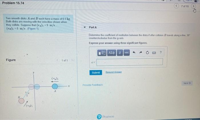 Solved Problem 15.74 7 of 10 Two smooth disks A and Beach | Chegg.com