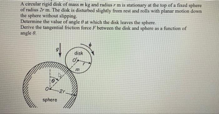 Solved A circular rigid disk of mass m kg and radius r m is | Chegg.com