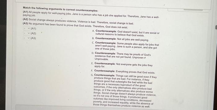 Match the following arguments to correct | Chegg.com