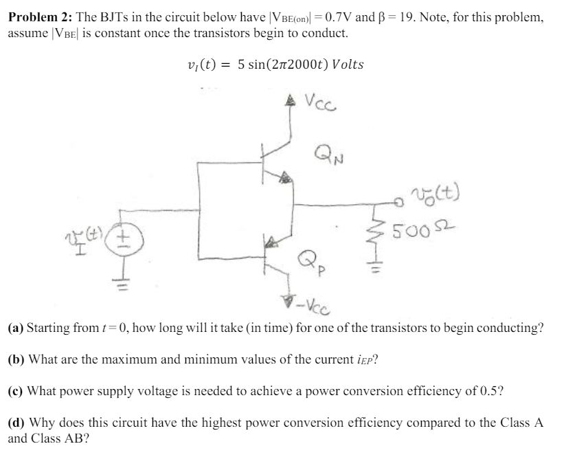 Solved Problem 2: The BJTs in the circuit below have | Chegg.com