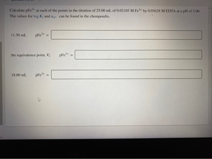 Solved Calculate pFe2+ at each of the points in the | Chegg.com