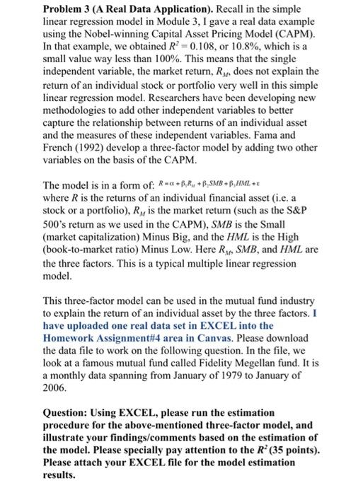 Solved Problem 3 (A Real Data Application). Recall in the | Chegg.com