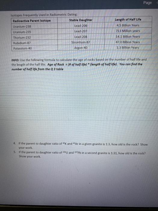Solved Radiometric Dating Lab Name: 1. Fill out the | Chegg.com