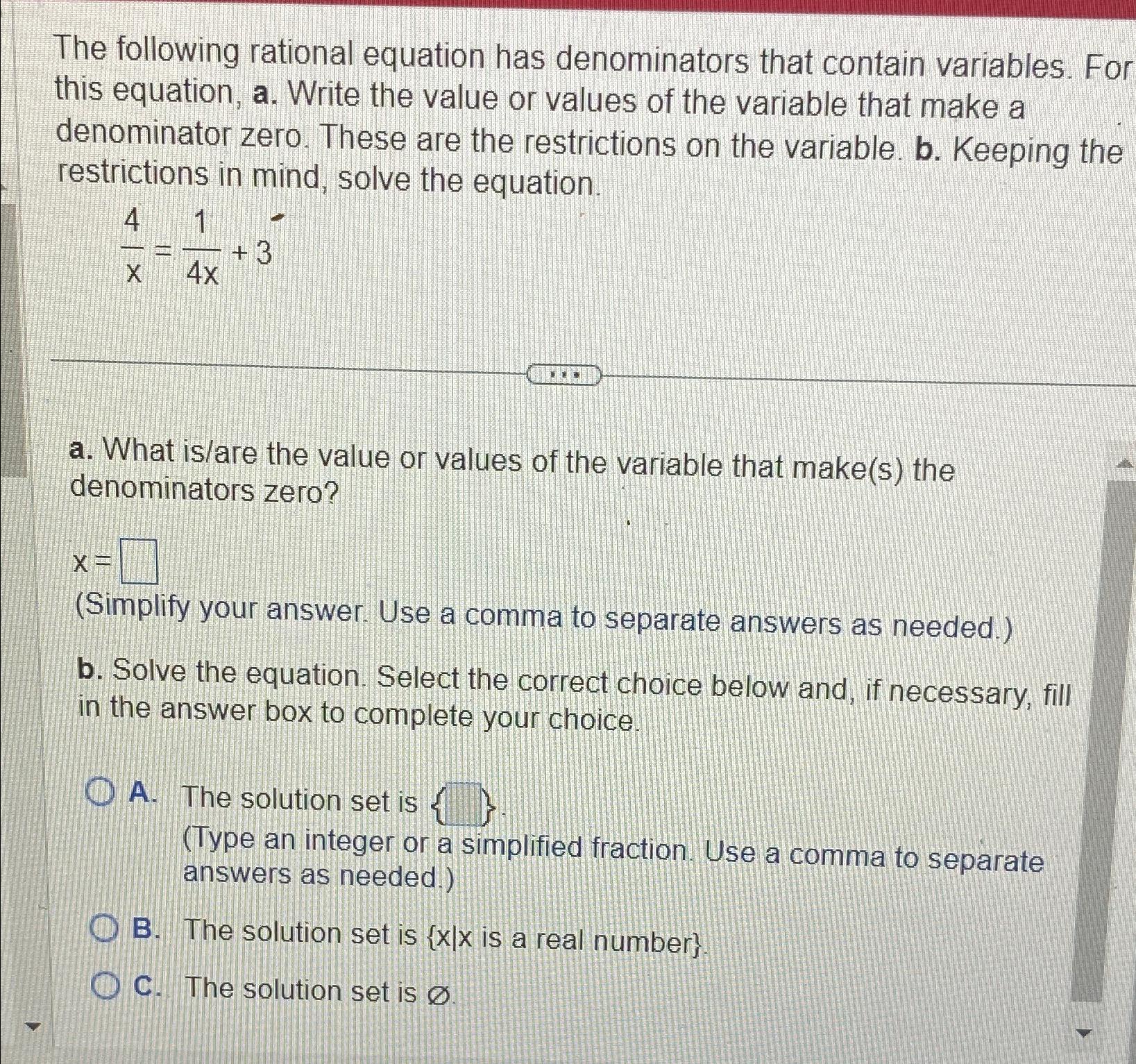 Solved The following rational equation has denominators that | Chegg.com