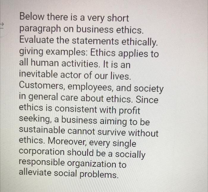 Solved Below there is a very short paragraph on business | Chegg.com