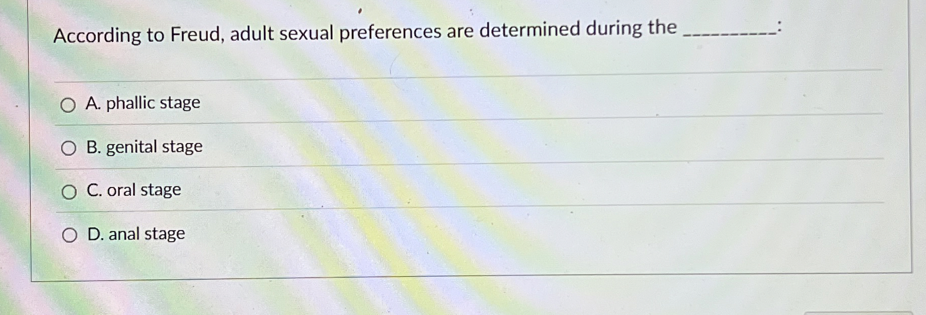 Solved According to Freud, adult sexual preferences are | Chegg.com