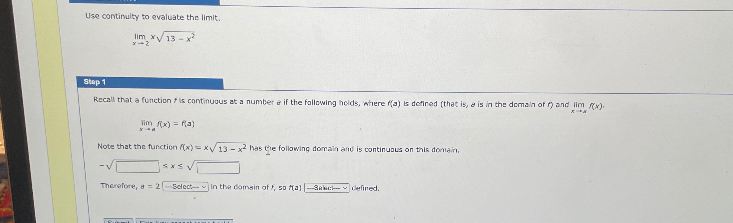 Solved Use continuity to evaluate the | Chegg.com