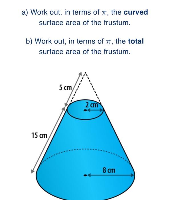 Solved a) Work out, in terms of , the curved surface area of | Chegg.com