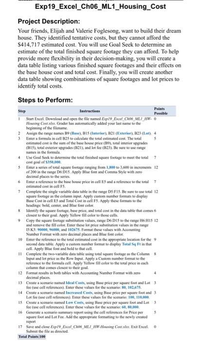 Exp19_Excel_Ch06_ML1_Housing_Cost Project | Chegg.com